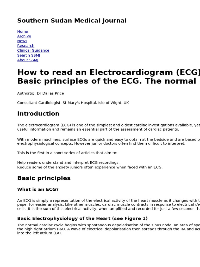How To Read An Electrocardiogram (ECG) - Part One: Basic Principles of ...