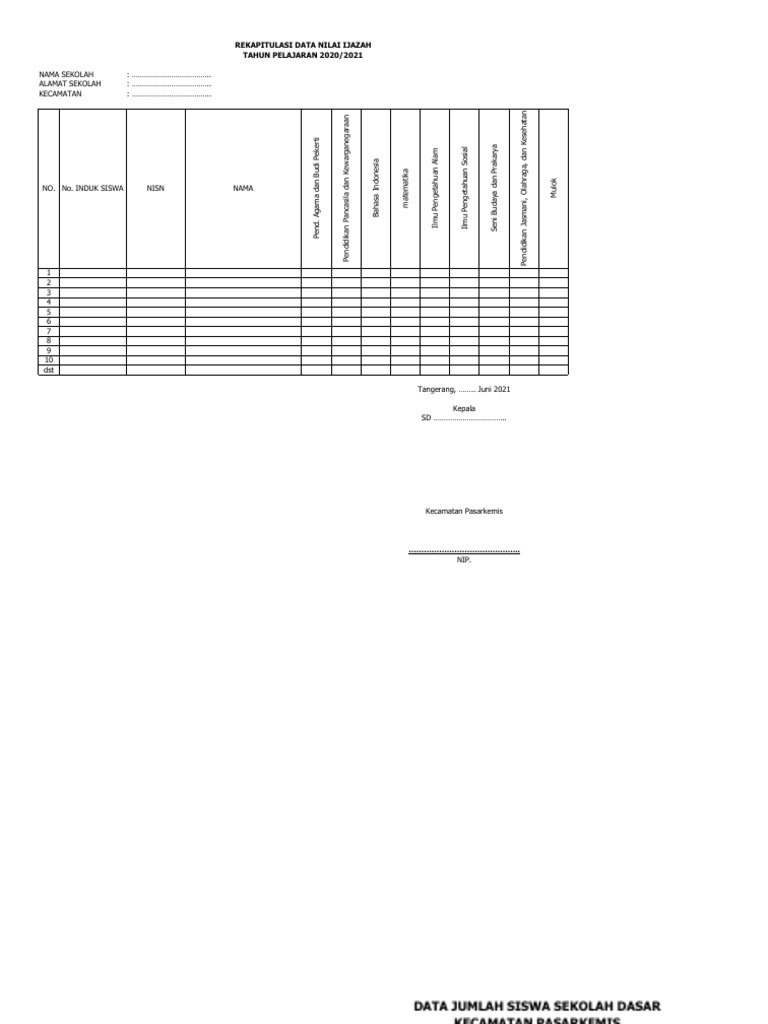 Form - Rekap Nilai Ijazah 2021 - Jumlah Siswa 2021-2022 | PDF