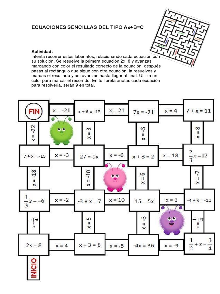 Laberintos de Ecuaciones Básicas | PDF | Métodos y materiales de ...