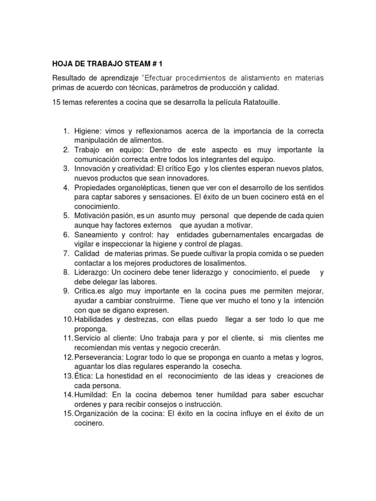 HOJA DE TRABAJO STEAM 1 Desarrollo 031221 | PDF