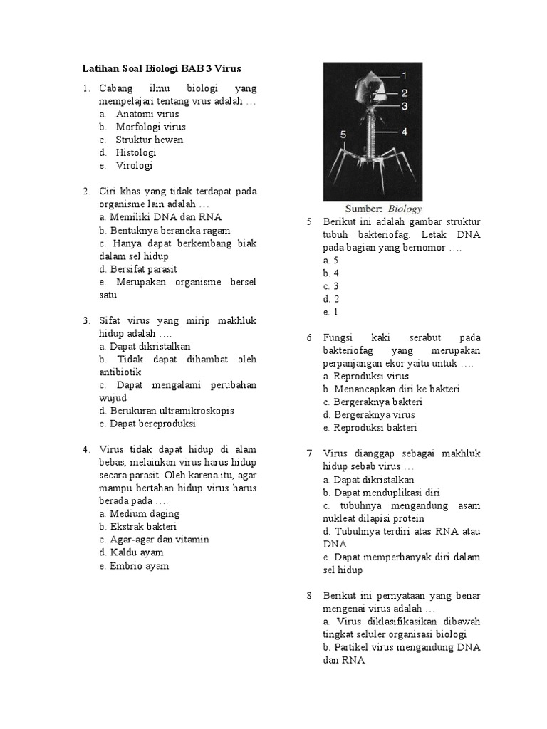 Soal Biologi Kelas 10: Virus dan Ciri-cirinya | PDF