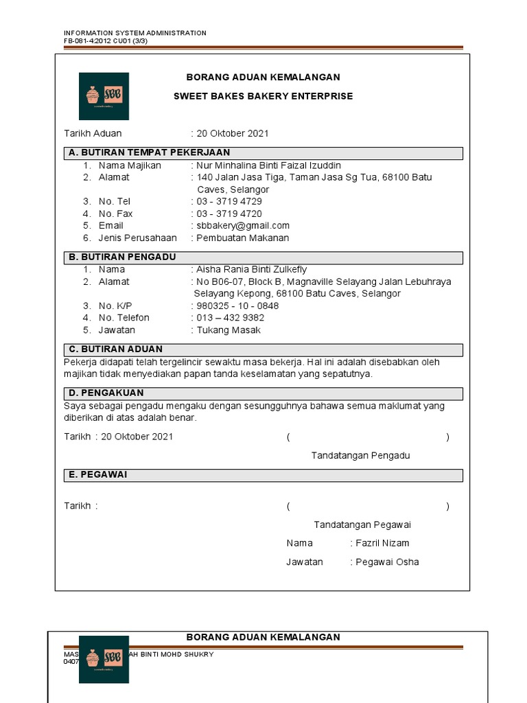 Borang Aduan Kemalangan | PDF