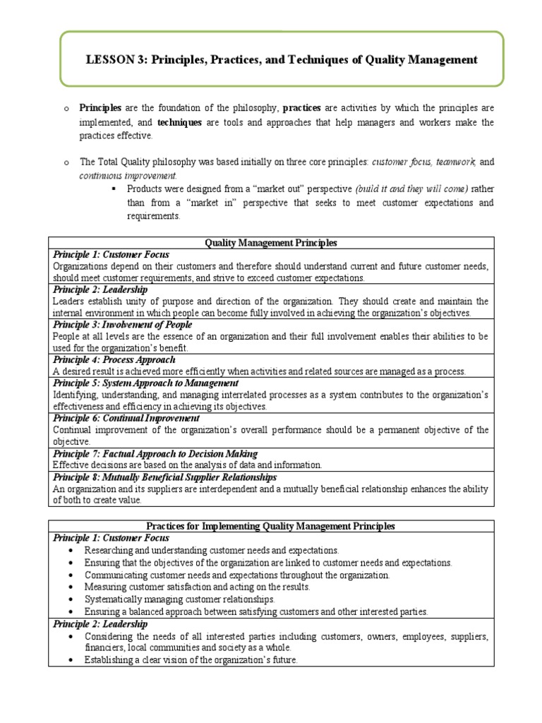 #3 Principles, Practices and Techniques of Quality Management | PDF ...