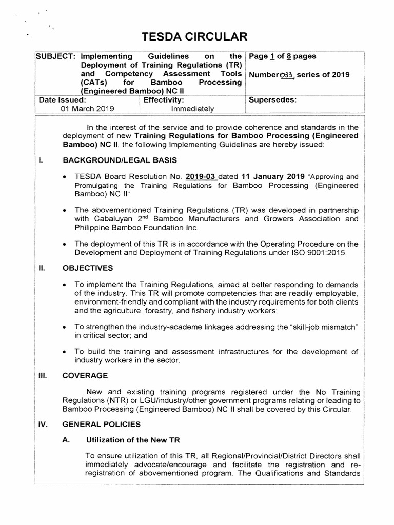 TESDA Circular No. 033-2019 | PDF | Vocational Education
