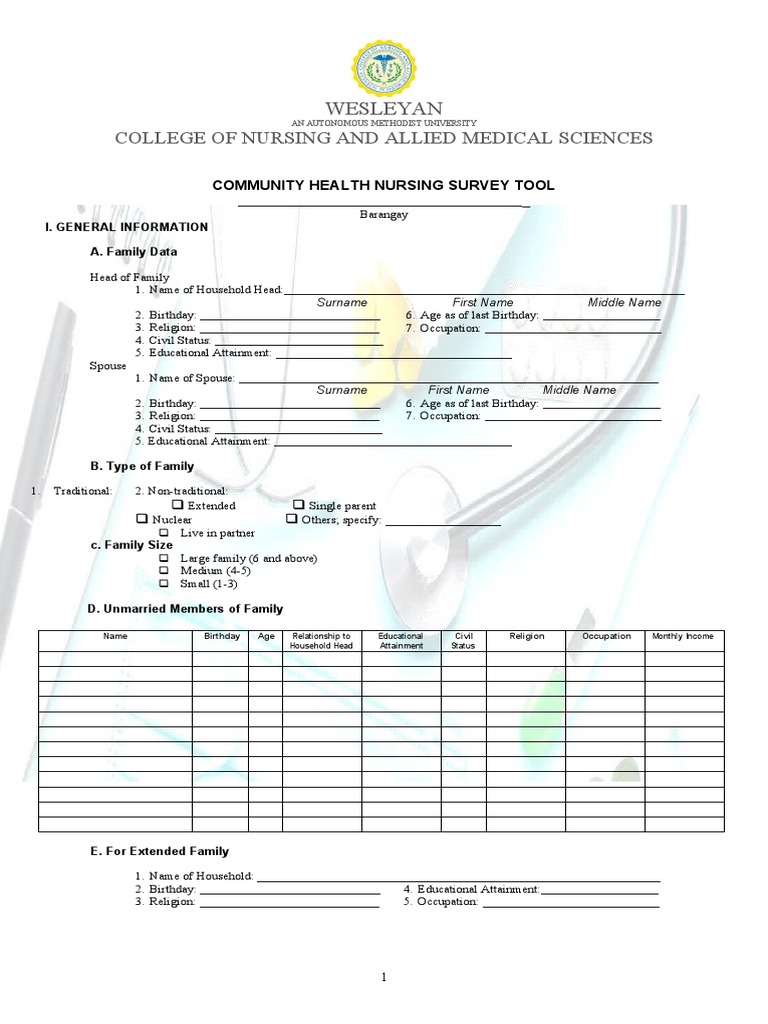 Community Health Nursing Survey Tool | PDF | Family | Breastfeeding