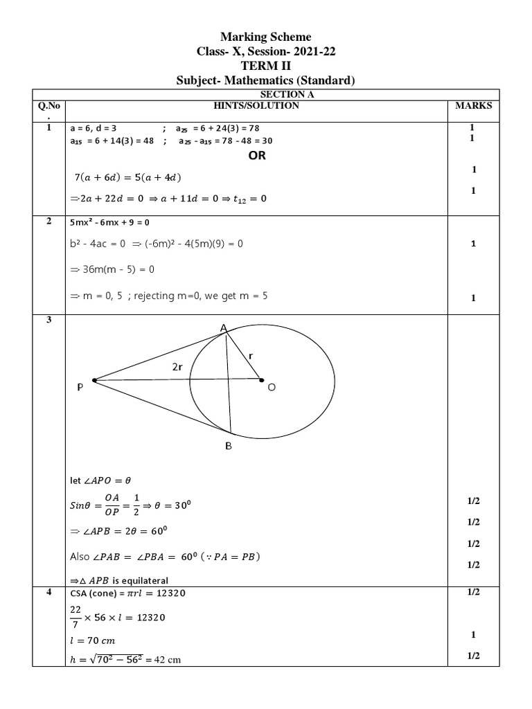 Marking Scheme Class-X, Session - 2021-22 Term Ii Subject - Mathematics ...