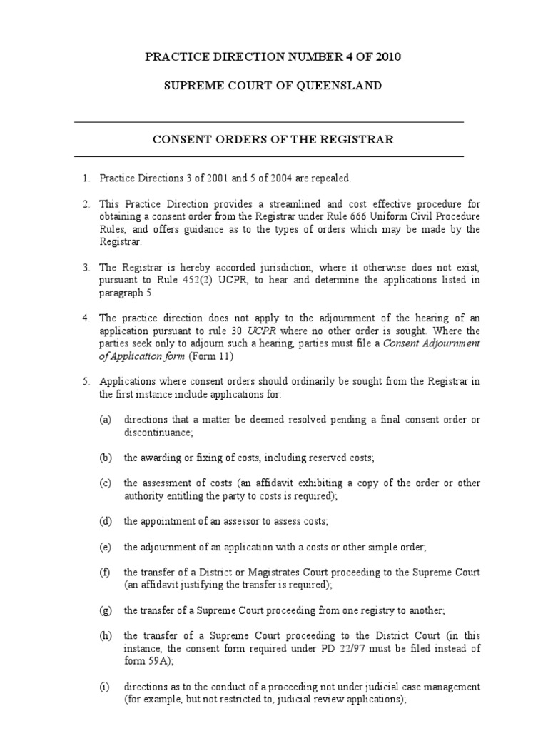 Practice Direction - Consent Orders | PDF | Supreme Court Of Singapore ...
