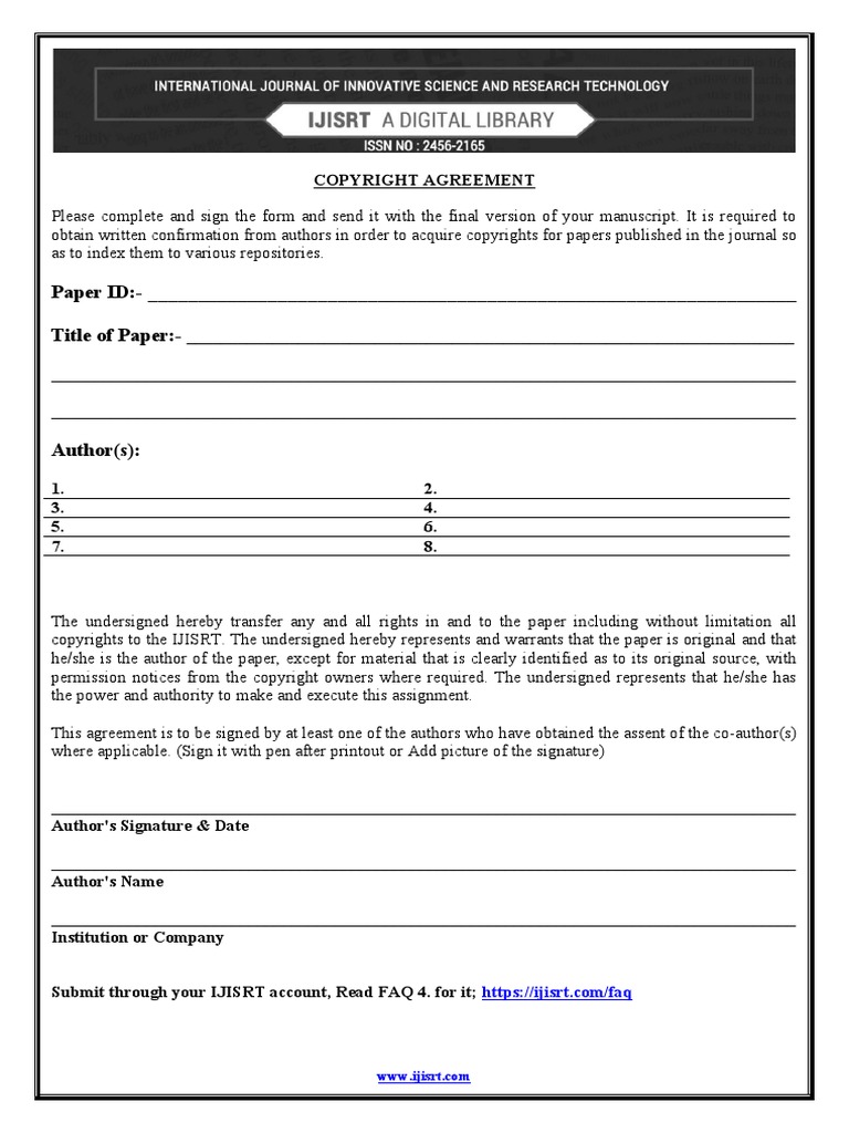 IJISRT Copyright Agreement Form | PDF
