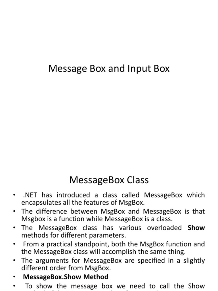 Message Box and Input Box | PDF | Parameter (Computer Programming ...