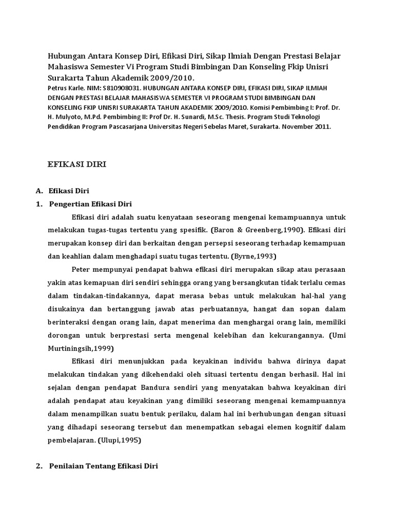 Efikasi Diri | PDF | Pengembangan Diri | Sains & Matematika