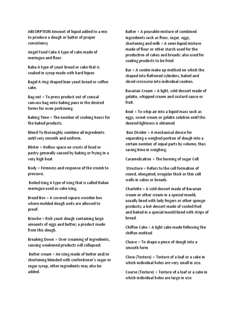 Baking Terminology Guide | PDF | Cakes | Dough