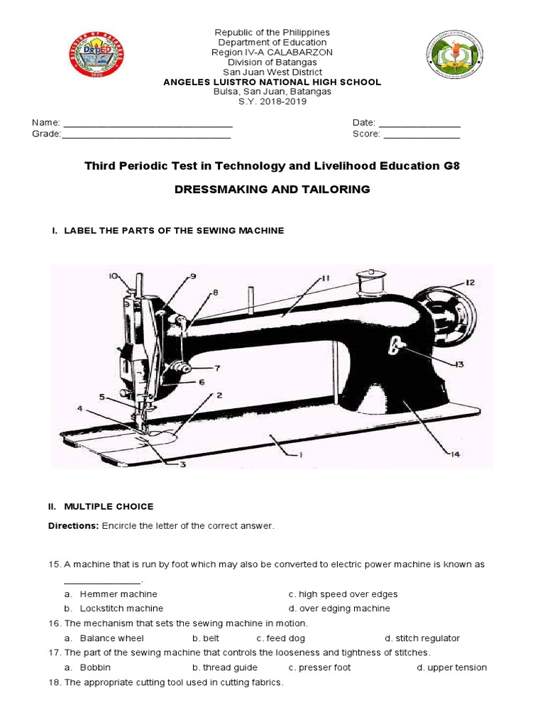 3rd PT in TLE G8 | PDF | Sewing Machine | Sewing