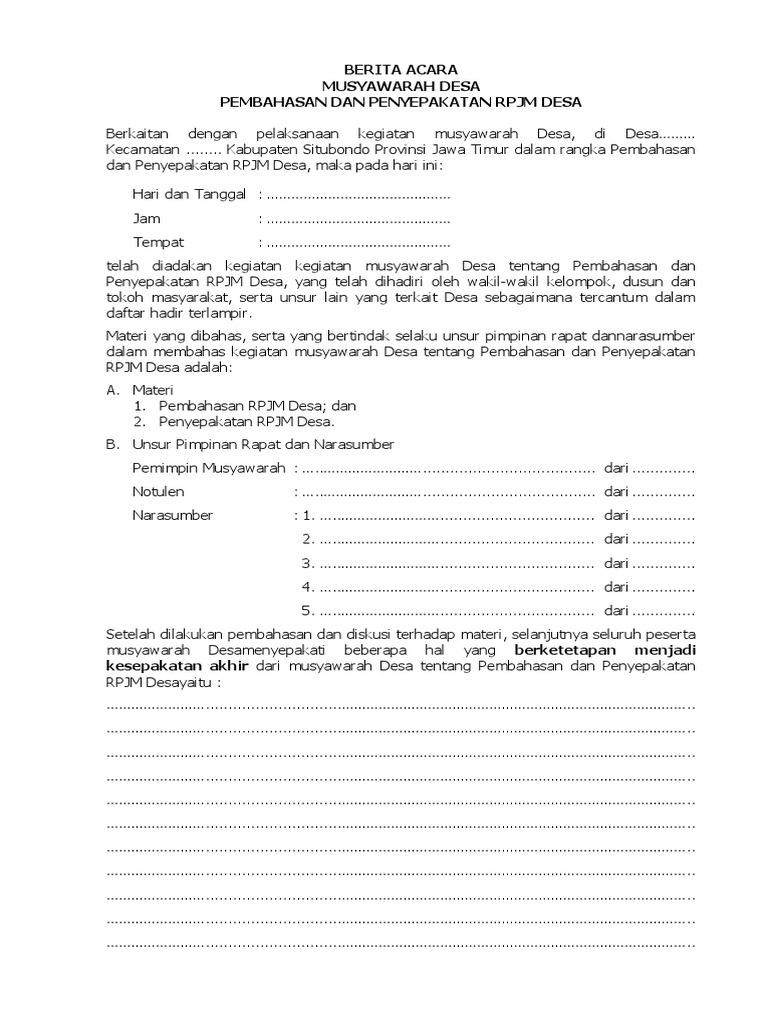 Musyawarah Desa RPJM Situbondo | PDF