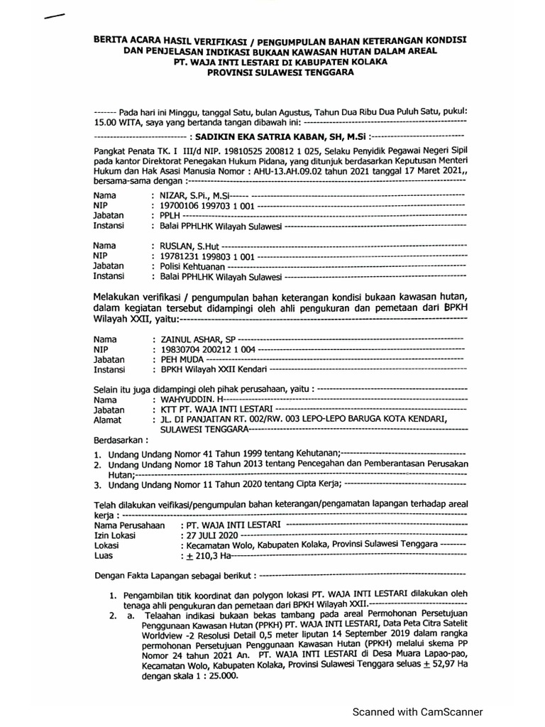 BA Verifikasi Izin IPPKH PT WIL | PDF