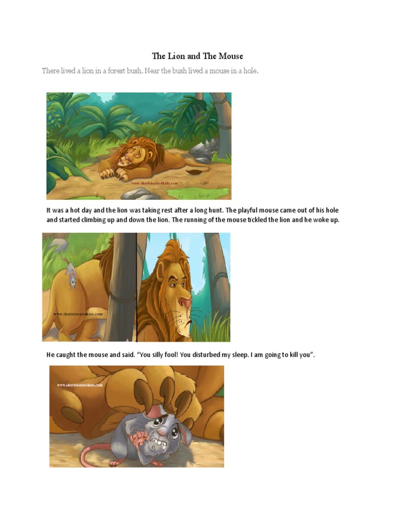 The Lion and The Mouse: There Lived A Lion in A Forest Bush. Near The ...