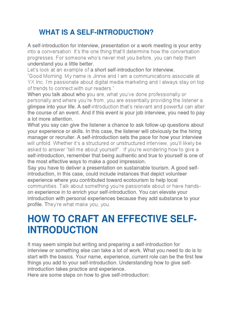How To Craft An Effective Self-: What Is A Self-Introduction? | PDF ...