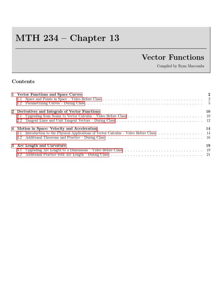 MTH 234 - Chapter 13: Vector Functions | PDF | Acceleration | Curve