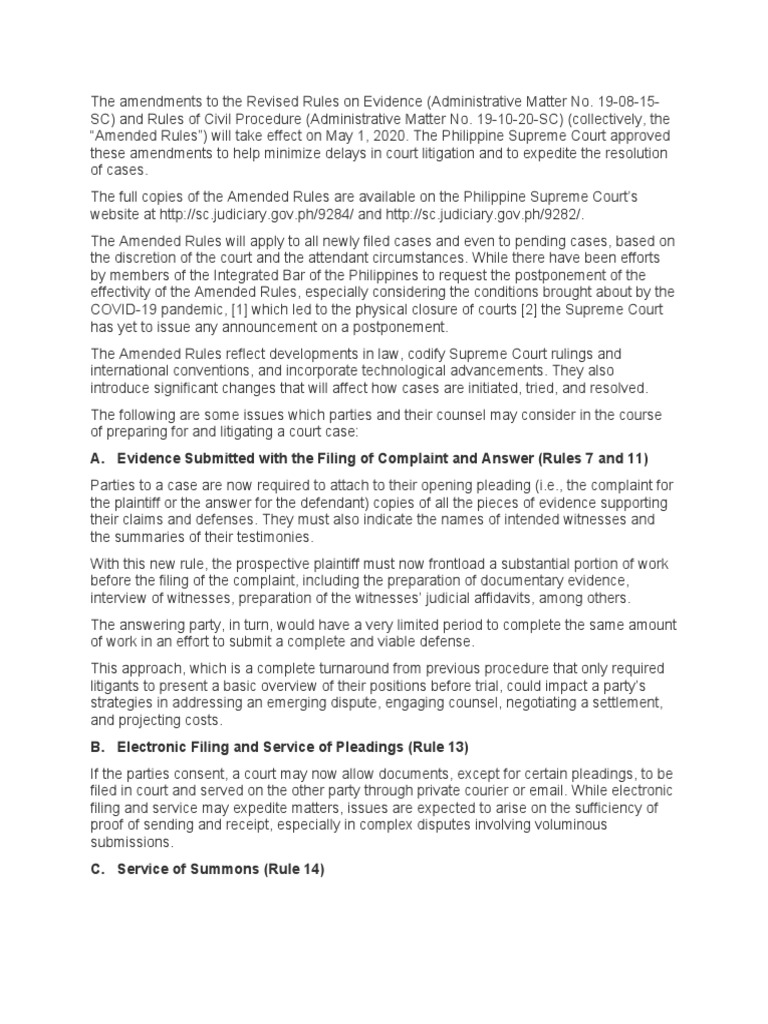 Cta Rules Amended by Revised Rules | PDF | Lawsuit | Complaint