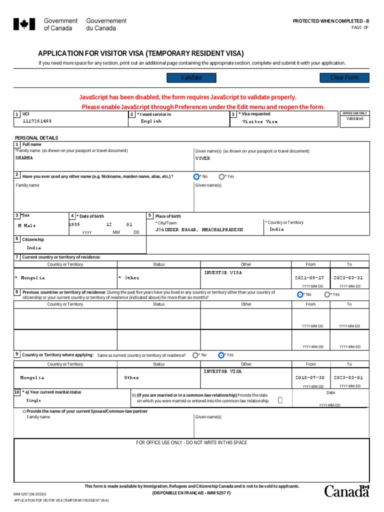 Visitor Visa Application Form | PDF | Travel Visa | Passport