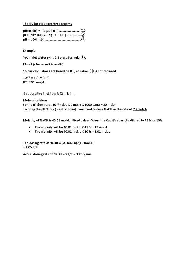 pH Adjustment Calculation Guide | PDF