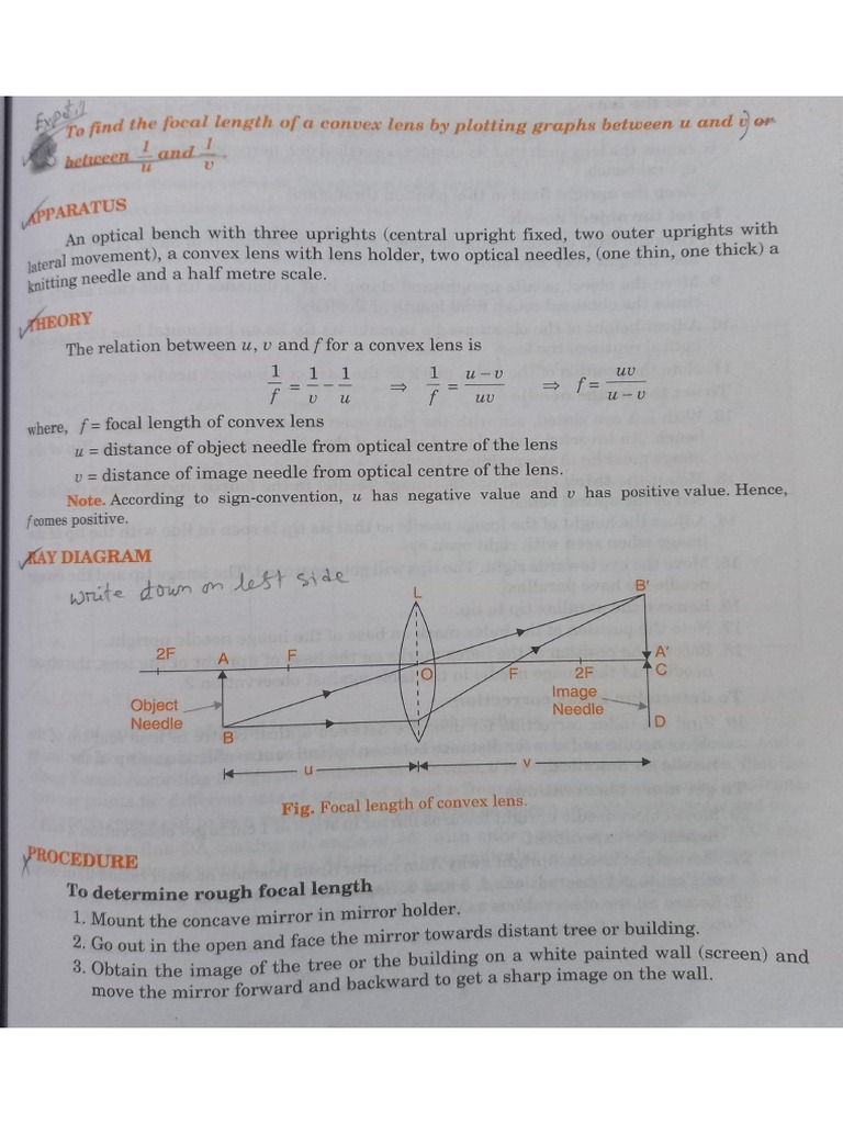 Expt. No.01 To Find The Focal Length of A Convex Lens by Plotting ...