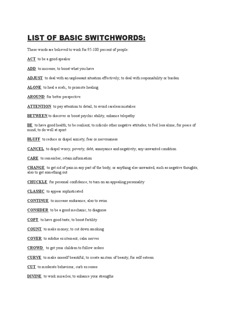 The Universal BASIC Switchwords List | PDF | Professional Skills ...