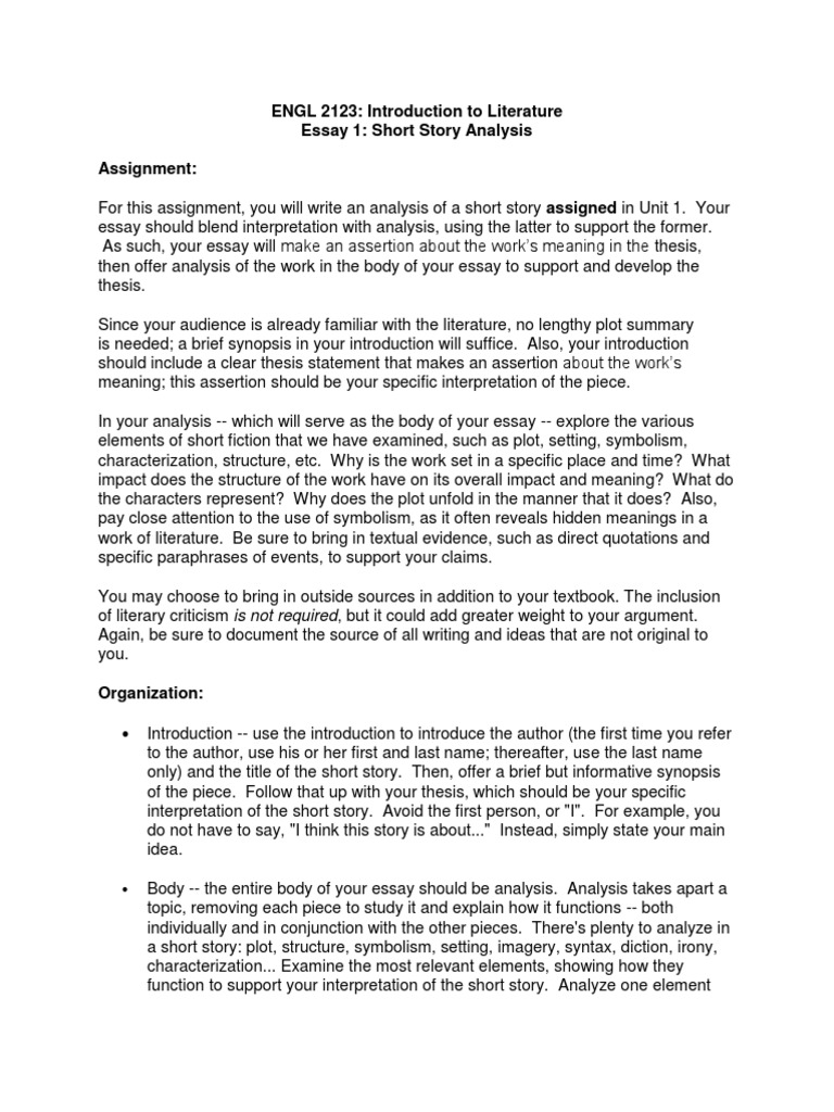 Short Story Analysis Essay Guidelines | PDF | Essays | Citation