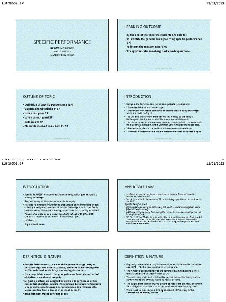 Specific Performance | PDF | Legal Remedy | Damages