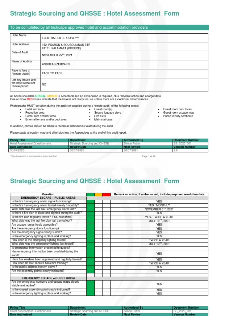 SS 20 001 Assessment Questionnaire | PDF | Food Safety | Fire Sprinkler ...