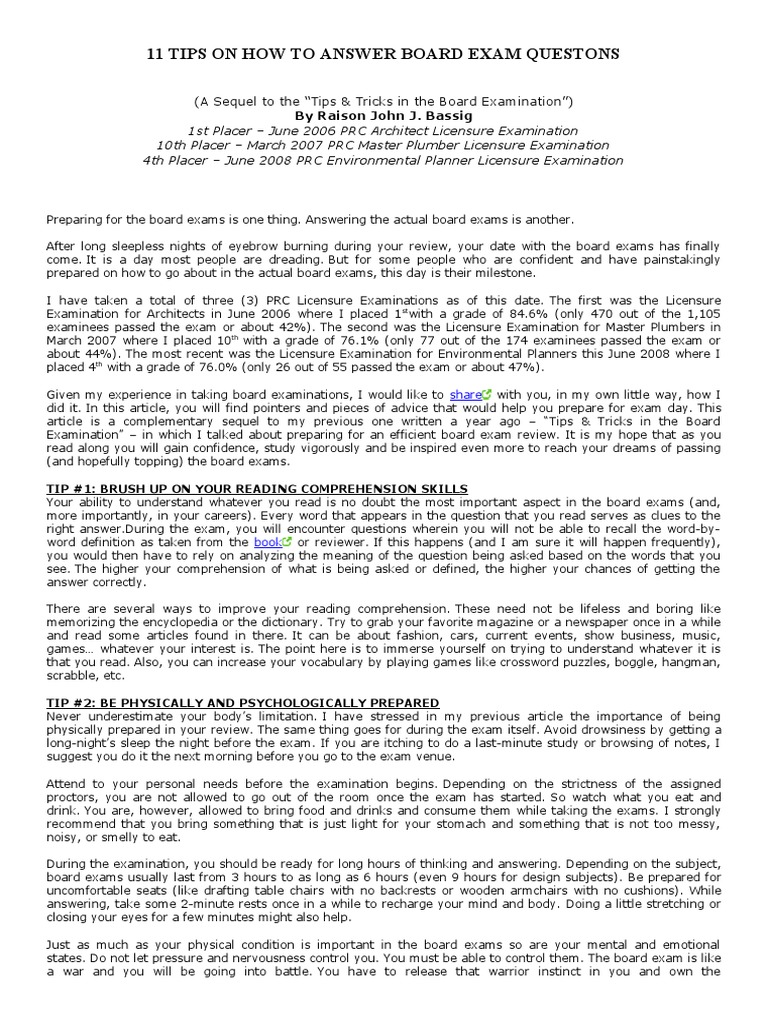 11 Tips for Answering Board Exam Questions | PDF | Test (Assessment ...
