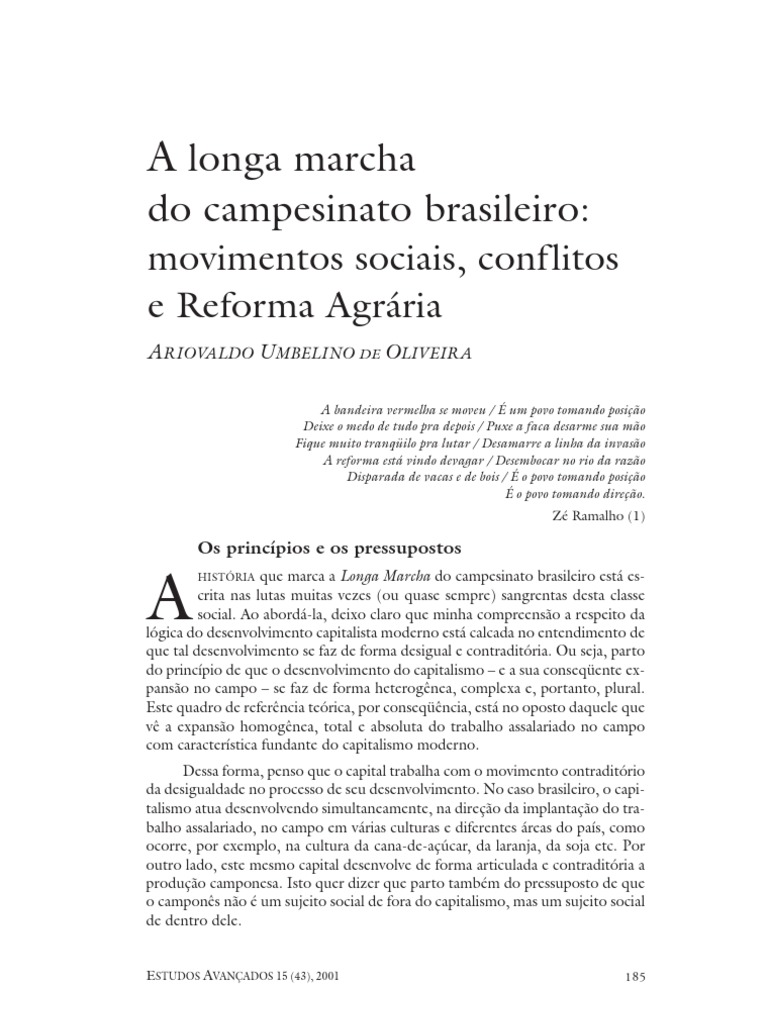 ARIOVALDO UMBELINO de OLIVEIRA - A Longa Marcha Do Campesinato Brasileiro | PDF | Brasil ...