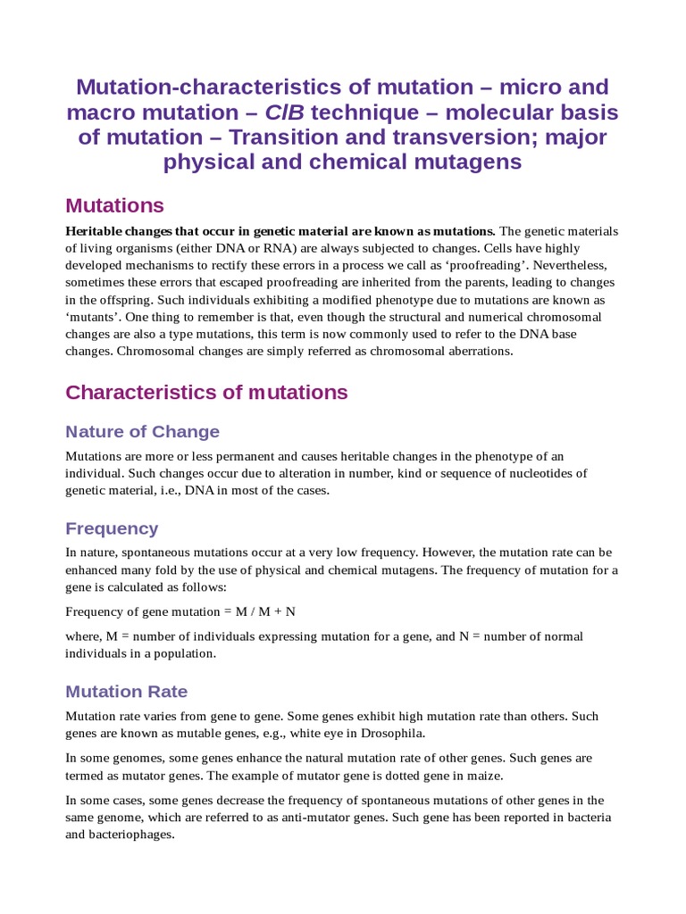 Mutations Notes | PDF | Mutation | Gene