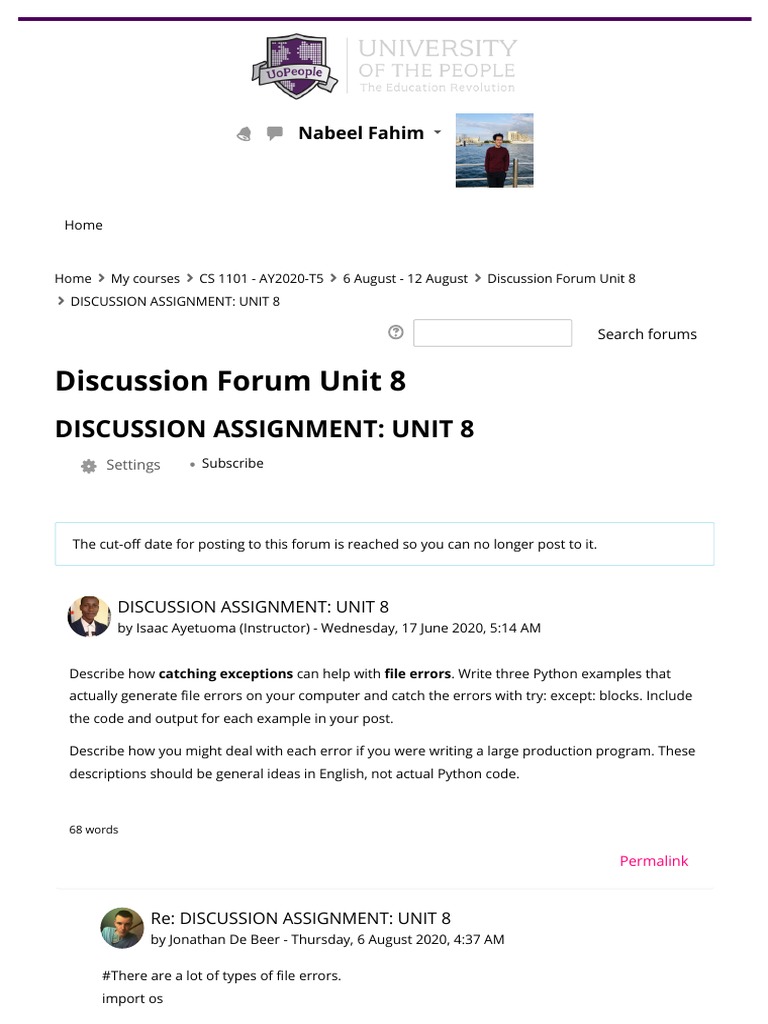Cs 1101 - Ay2020-T5 - Discussion Assignment - Unit 8 | PDF | Text File | Computer File