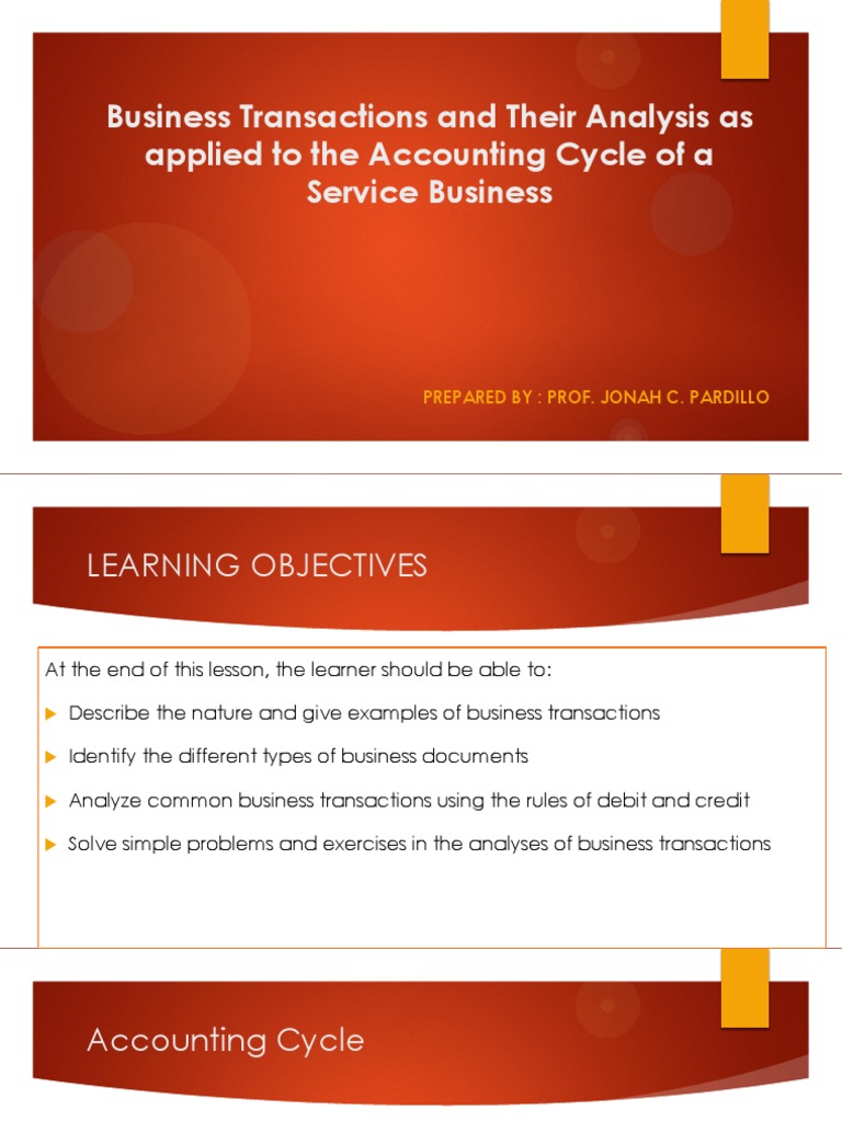 Business Transactions and Their Analysis As Applied To The Accounting ...