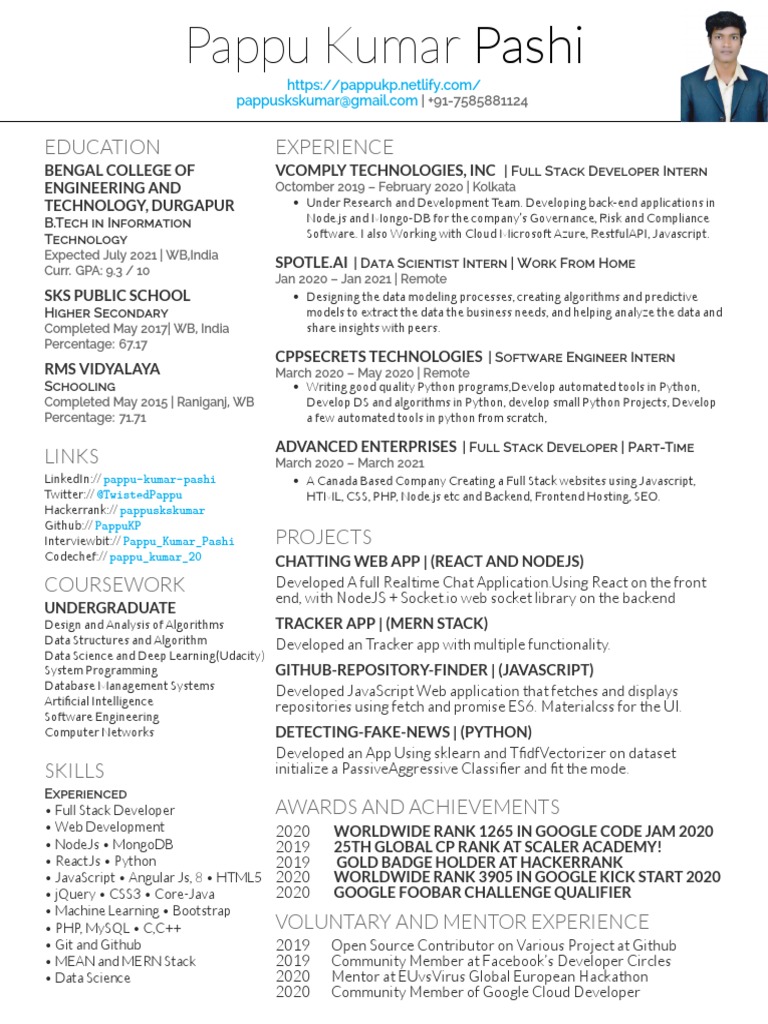 Education Experience: - Full Stack Developer Intern | PDF | Web ...