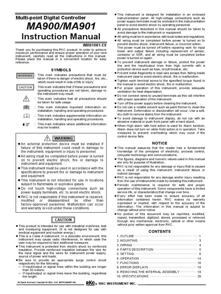 MA900/MA901: Instruction Manual | PDF | Power Supply | Electrical Wiring
