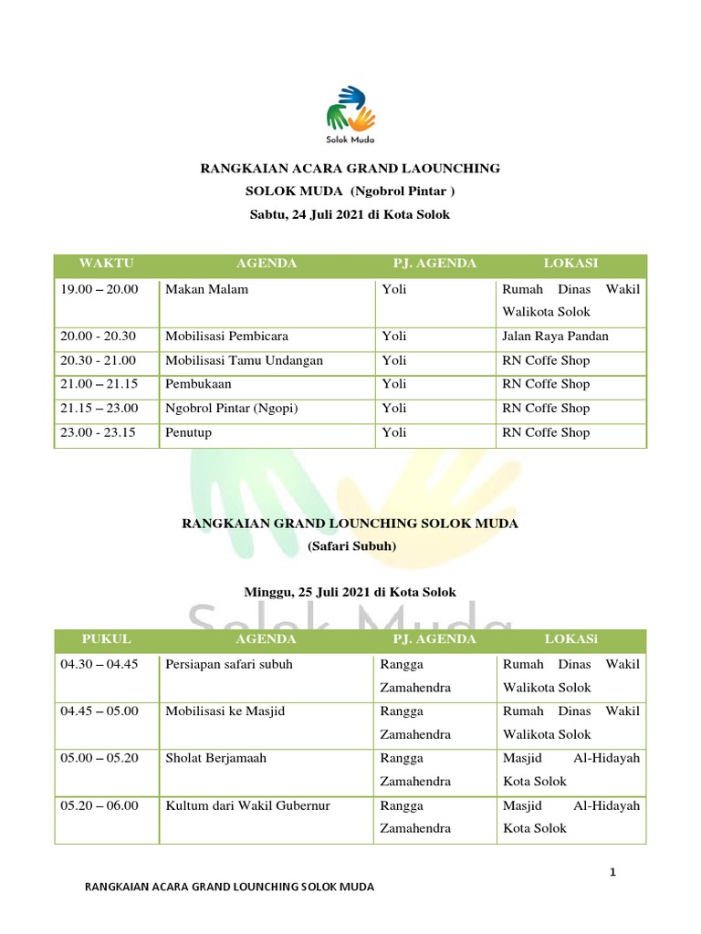 Rangkaian Acara Grand Launching Solok Muda | PDF