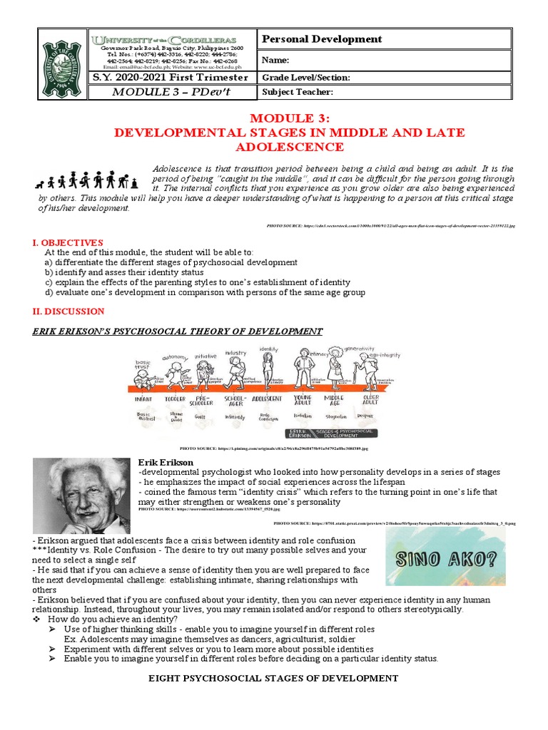 Developmental Stages in Middle and Late Adolescence: Module 3 - Pdev'T ...