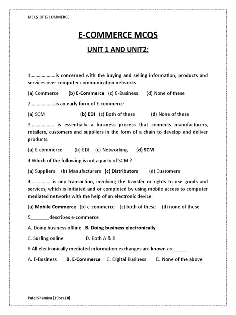 E-Commerce MCQS: Unit 1 and Unit2 | PDF | E Commerce | Retail