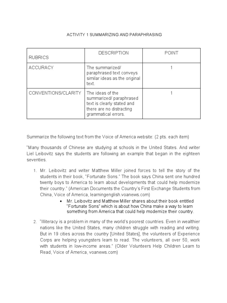 Summarizing and Paraphrasing | PDF | English Language | Literacy