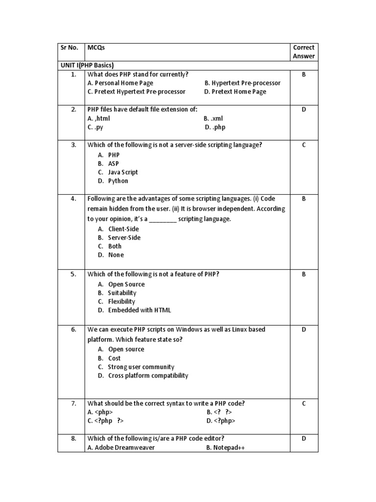 PHP MCQs | PDF | Php | Scripting Language