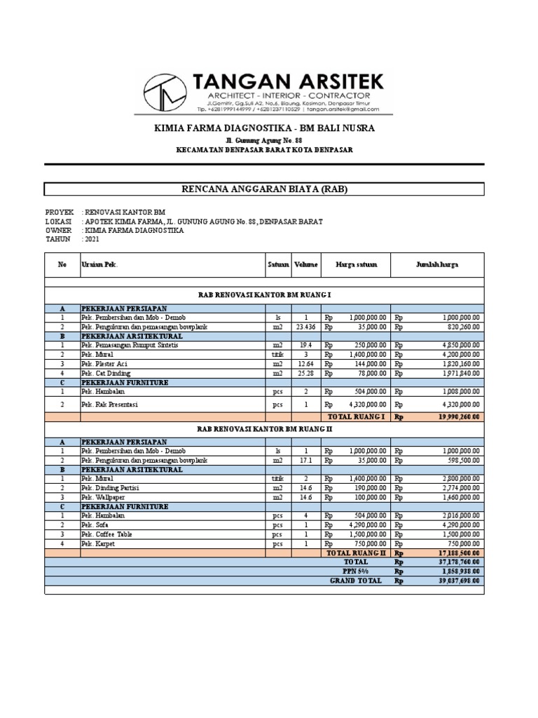 Rab Renovasi Kantor BM - 180121 | PDF