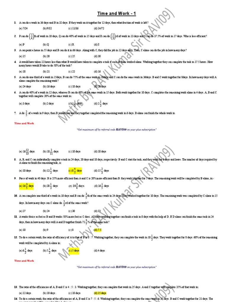 Time and Work | PDF | Employment | Labor
