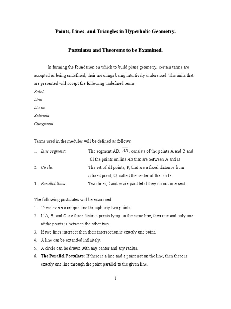Module For Hyperbolic Geometry | PDF | Hyperbolic Geometry | Line ...