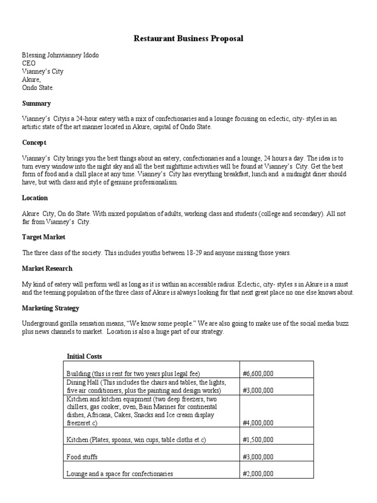 Restaurant Business Proposal | PDF | Restaurants | Foods