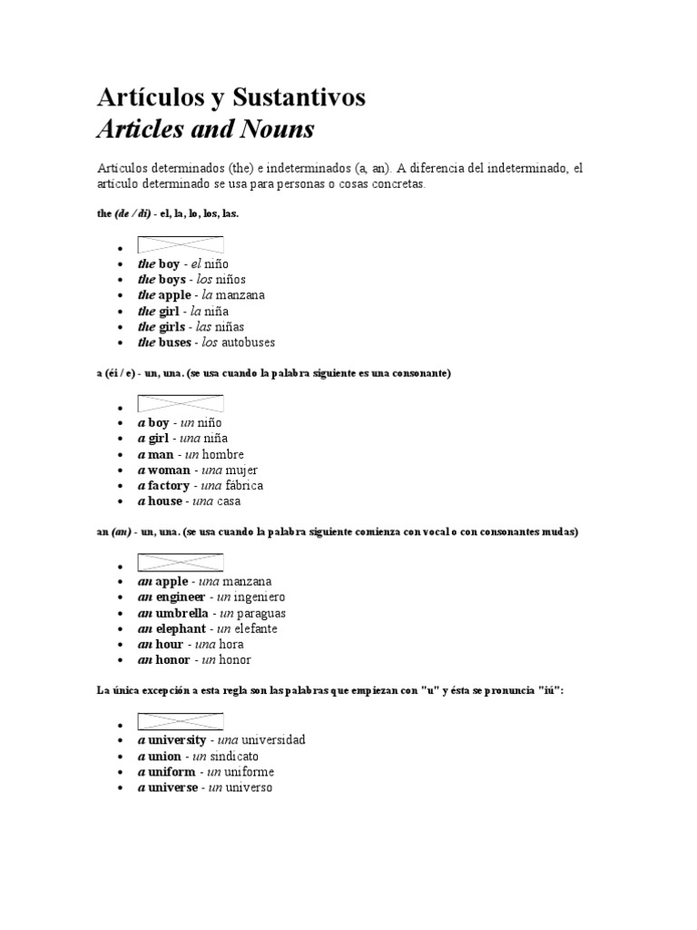 Artículos y Sustantivos | PDF | Sustantivo | Adjetivo