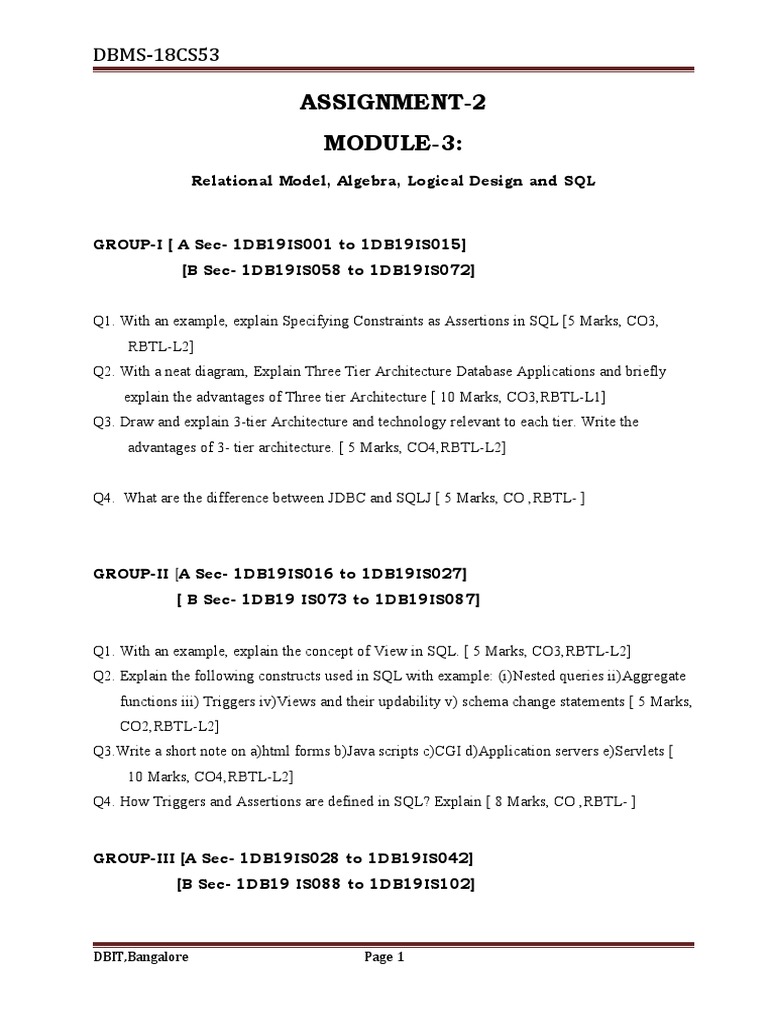 DBMS Assignment 2 questions and SQL queries | PDF | Sql | Information Technology