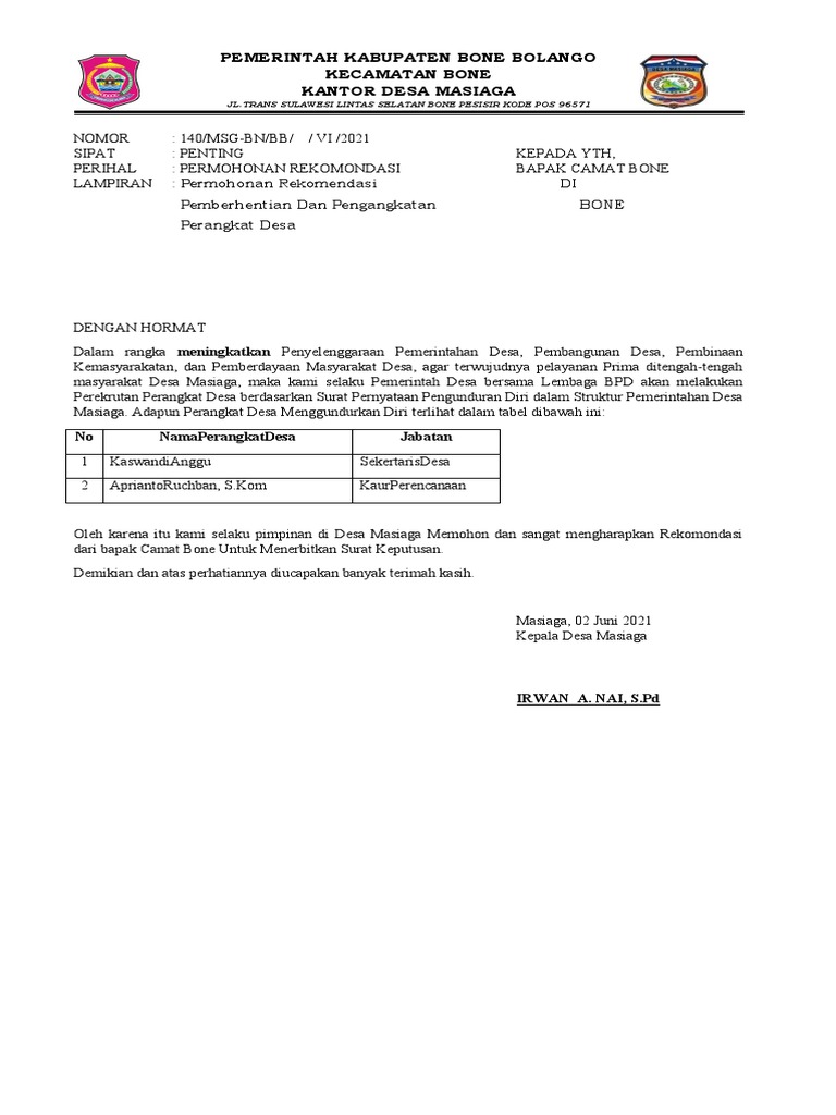 Permohonan Rekom Camat | PDF