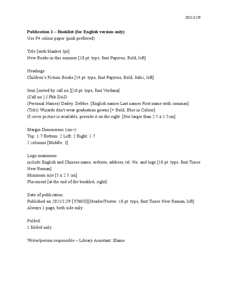 Publication 1 - Booklist (For English Version Only) | PDF | Written ...