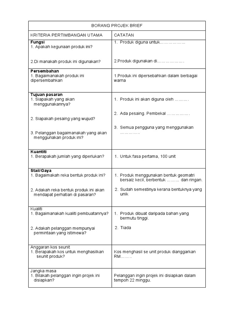 Borang Projek Brief Dan Borang Keperluan Pelanggan | PDF